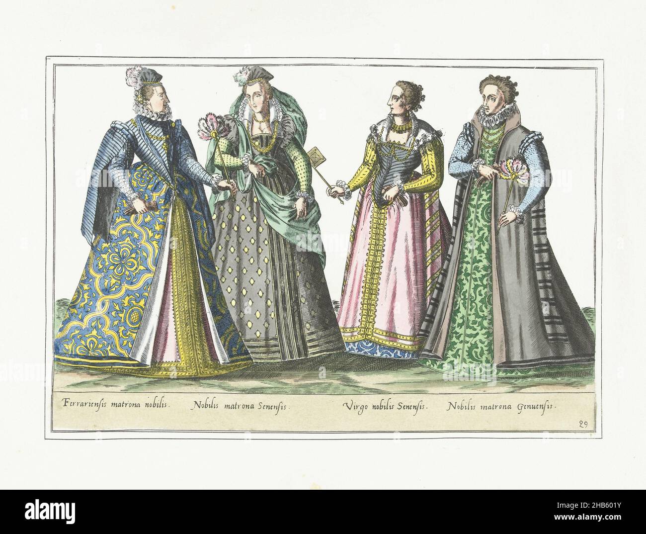 Four women dressed according to the Italian fashion, ca. 1580, Costumes ...