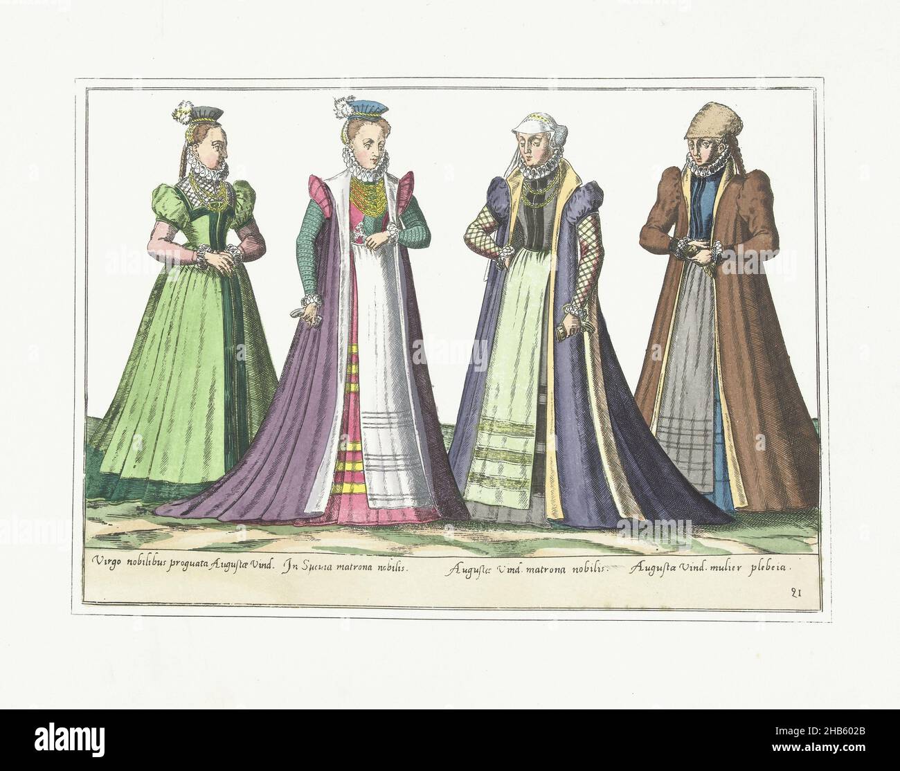 Four women dressed according to the German fashion in Augsburg, ca ...