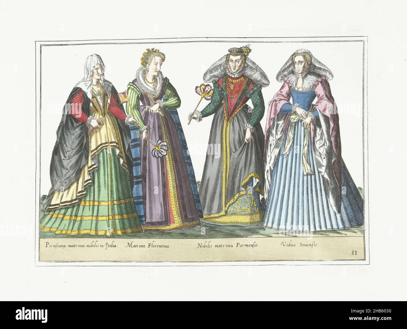 Four women dressed according to Italian fashion, ca. 1580, Costumes ...