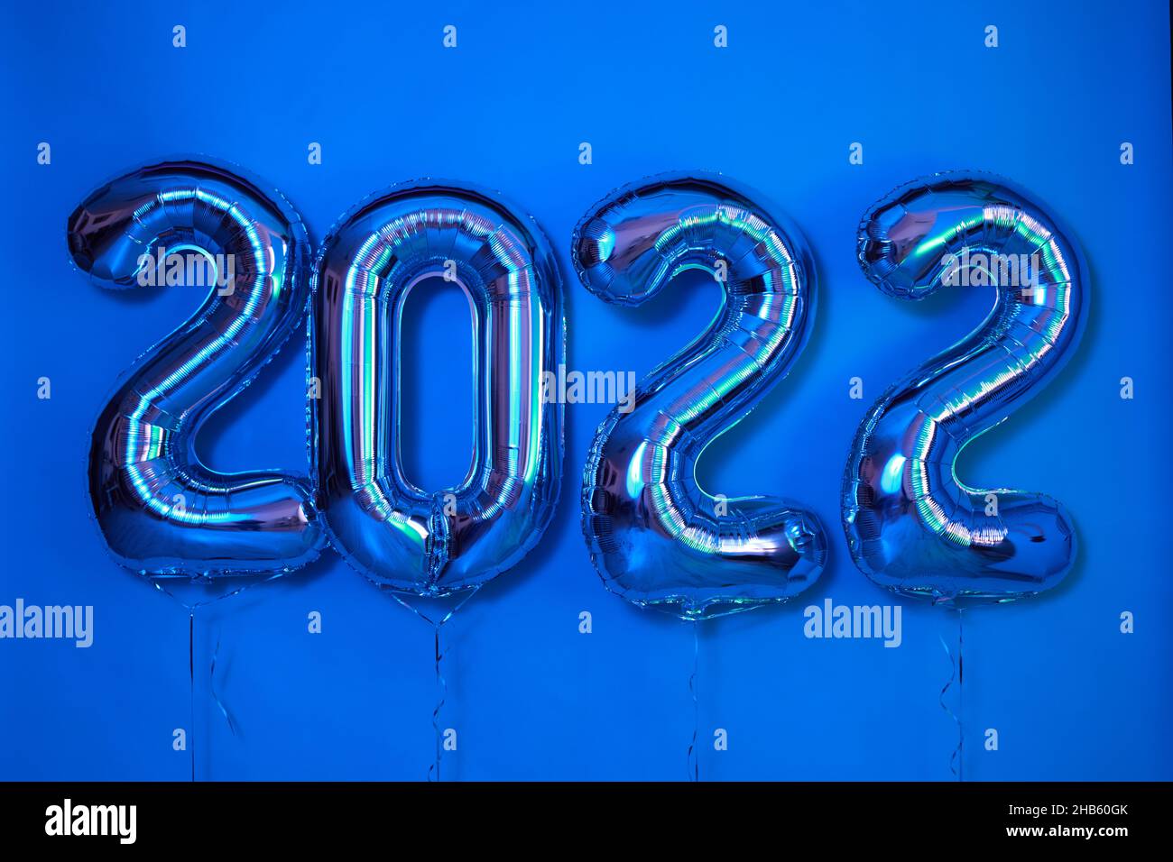 balloons New year 2022 celebration Object render ballon with ribbon ...