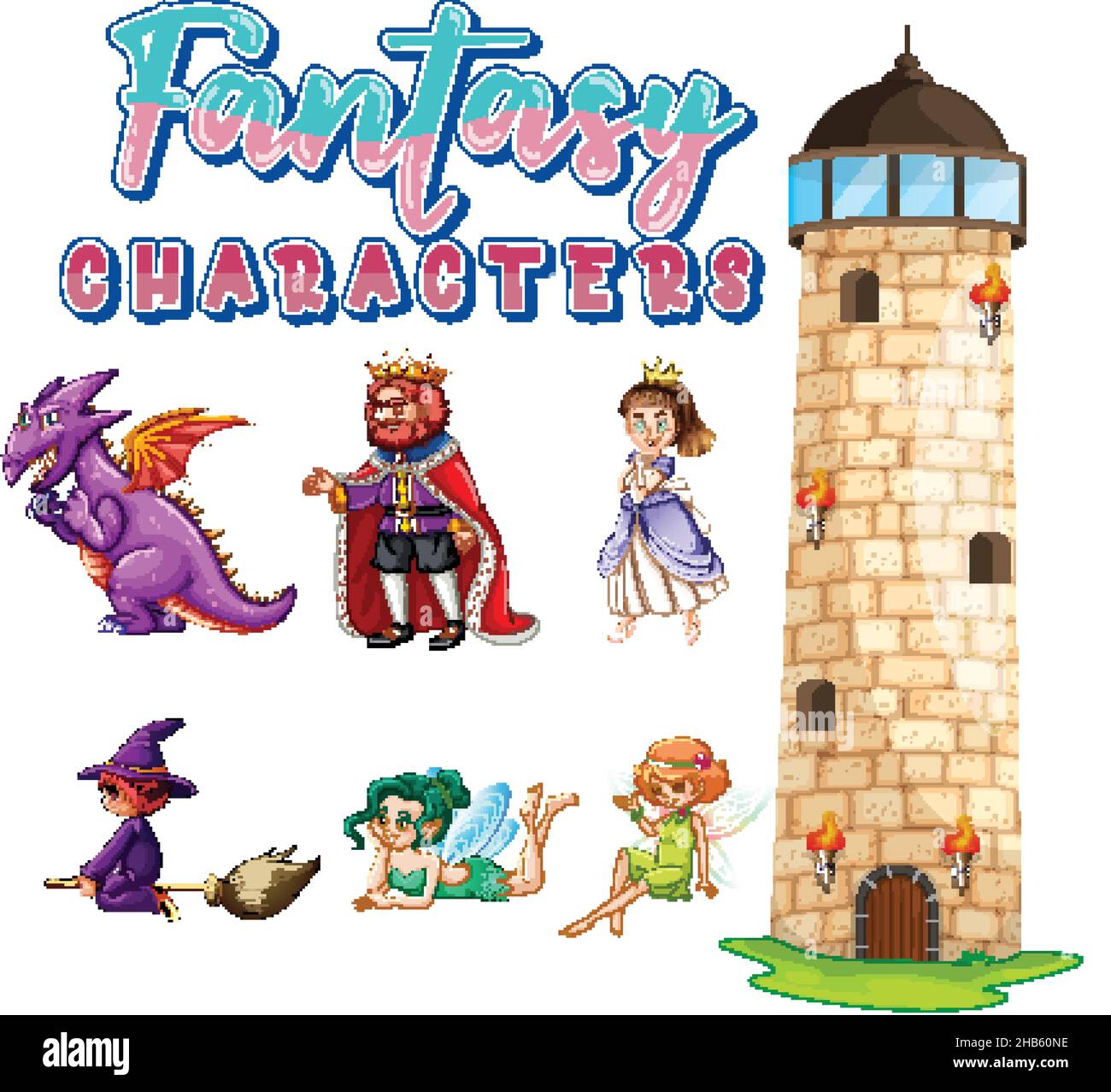 Fantasy cartoon characters set illustration Stock Vector Image & Art ...