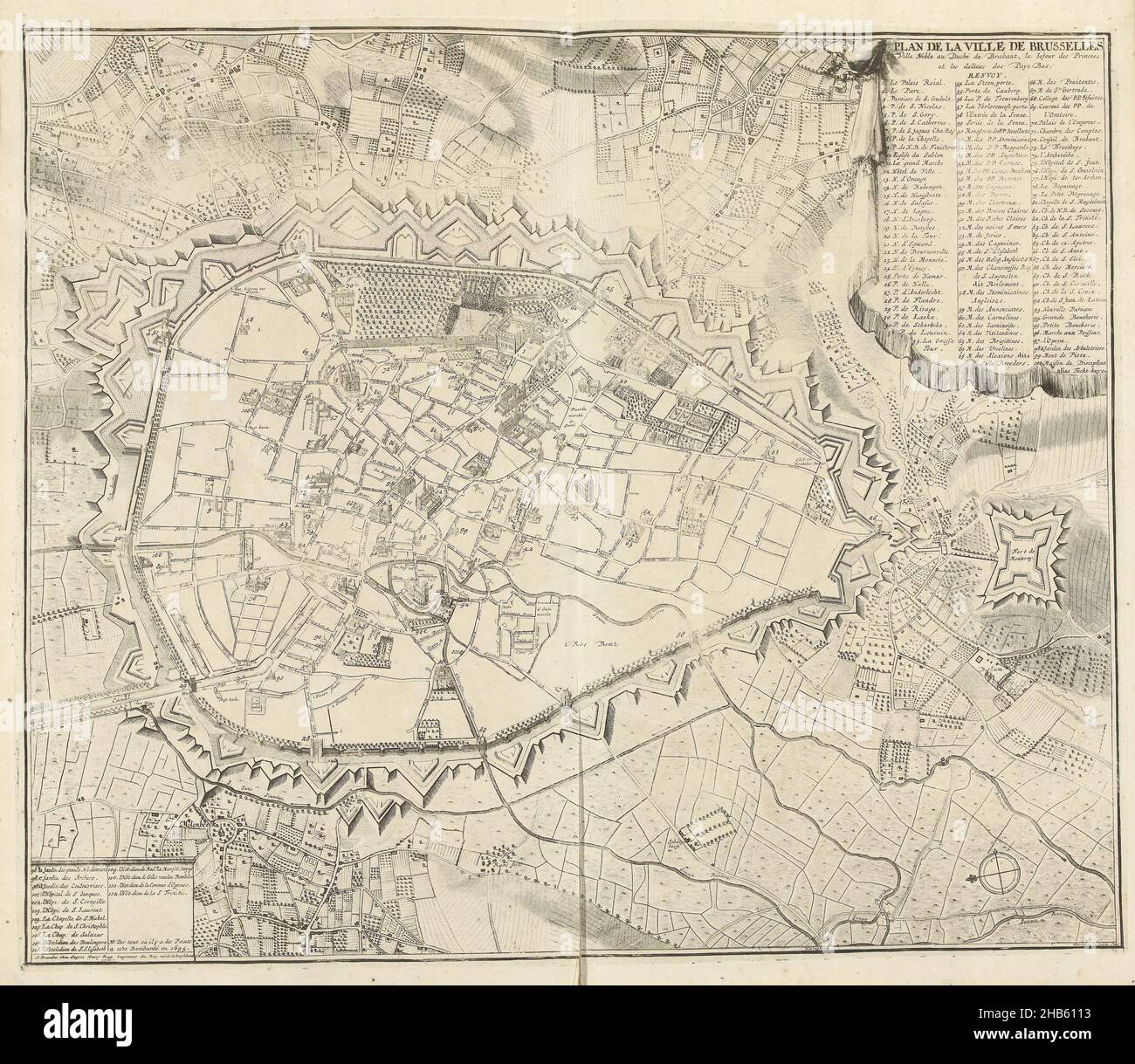 Map of Brussels, 1711, Plan de la ville de Brusseles (title on object ...