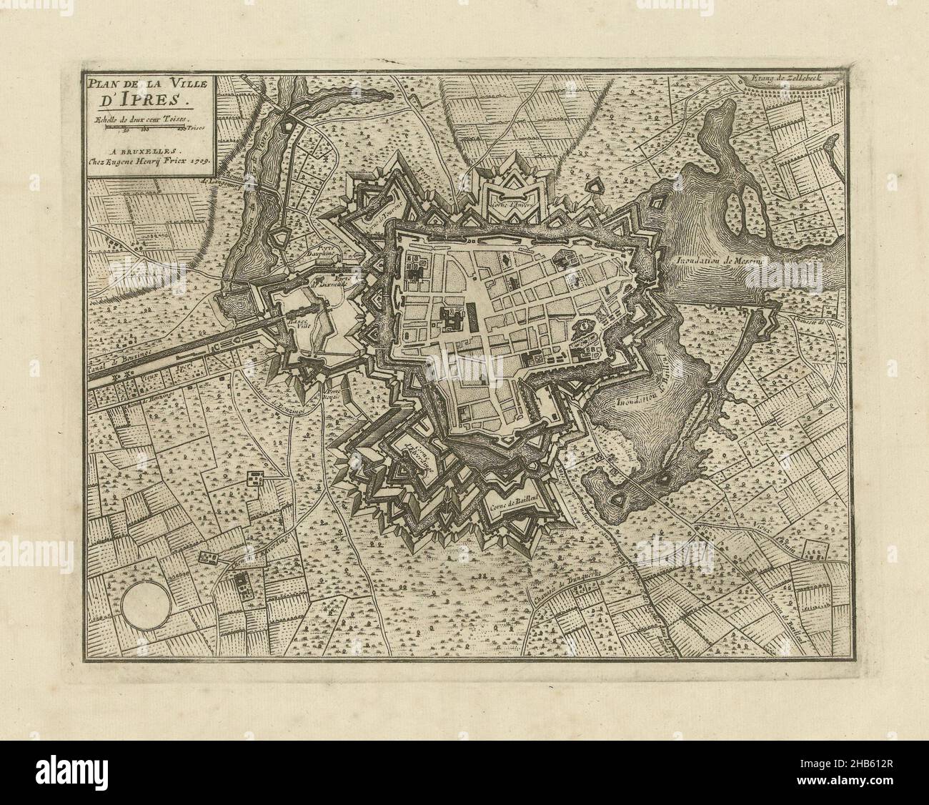 Map of Ypres, 1709, Plan de la ville d'Ipres (title on object), Map of ...