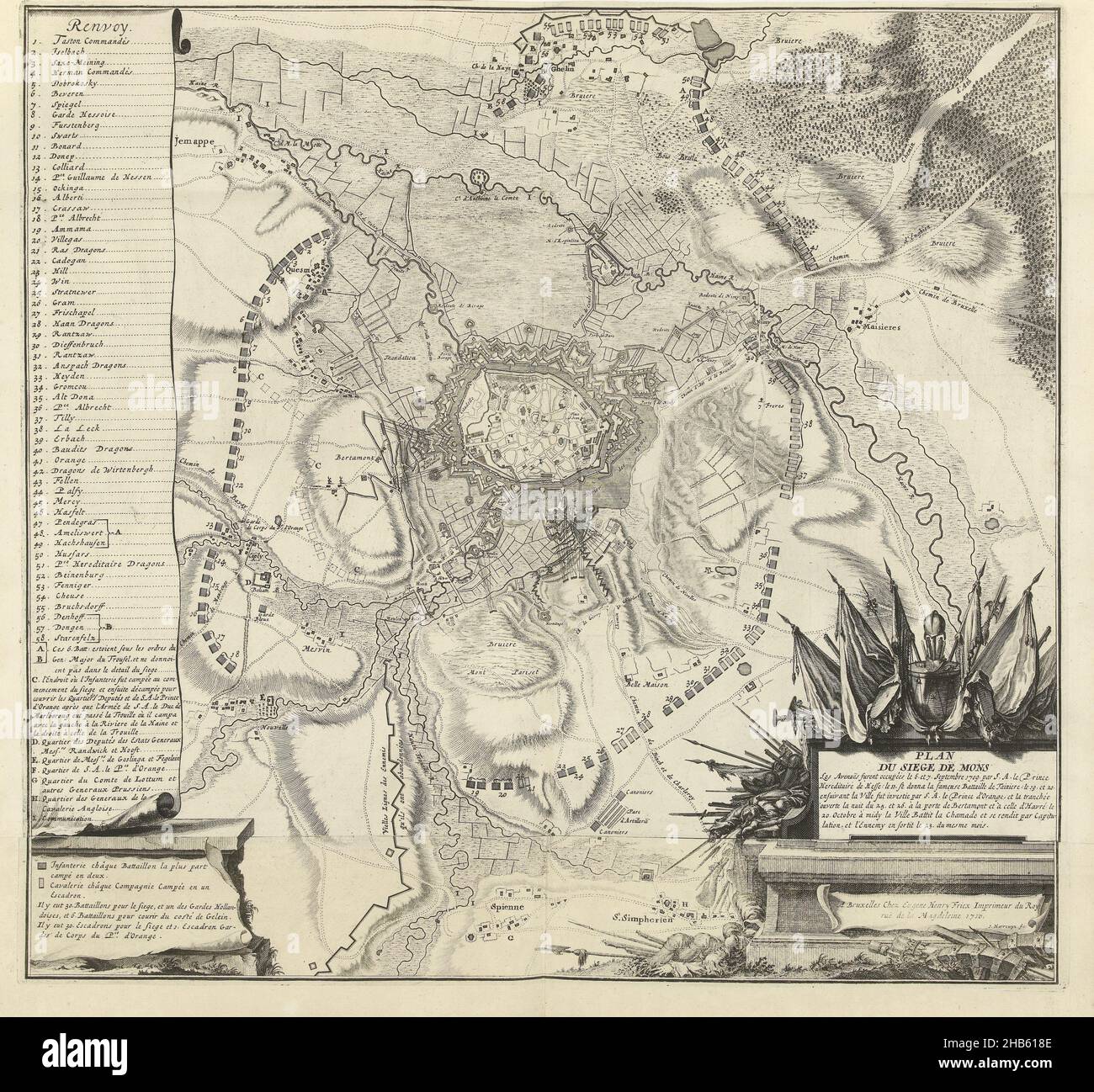 Siege of Mons, 1709, Plan du siege de Mons (title on object), Map of ...