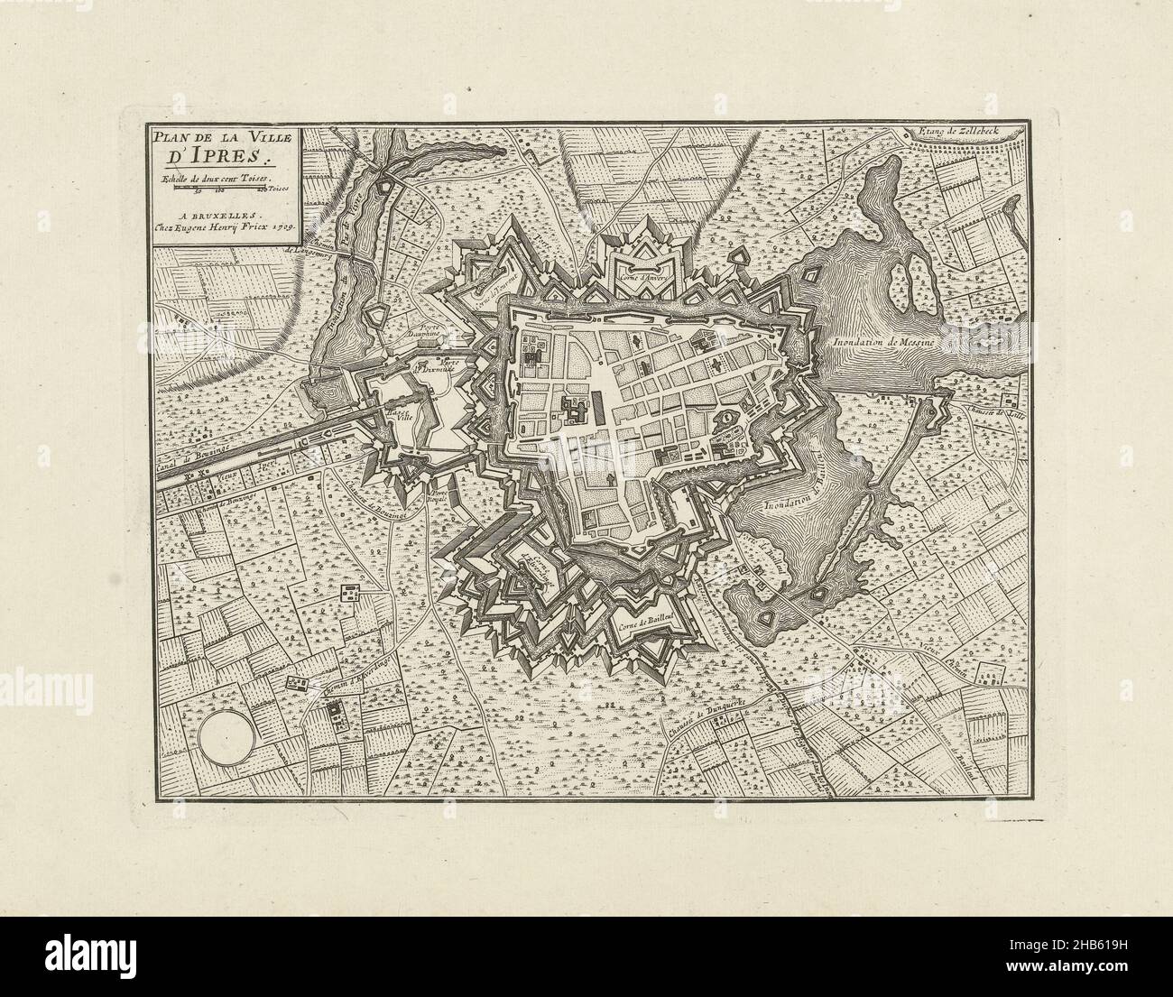 Map of Ypres, 1709, Plan de la ville d'Ipres (title on object), Map of ...
