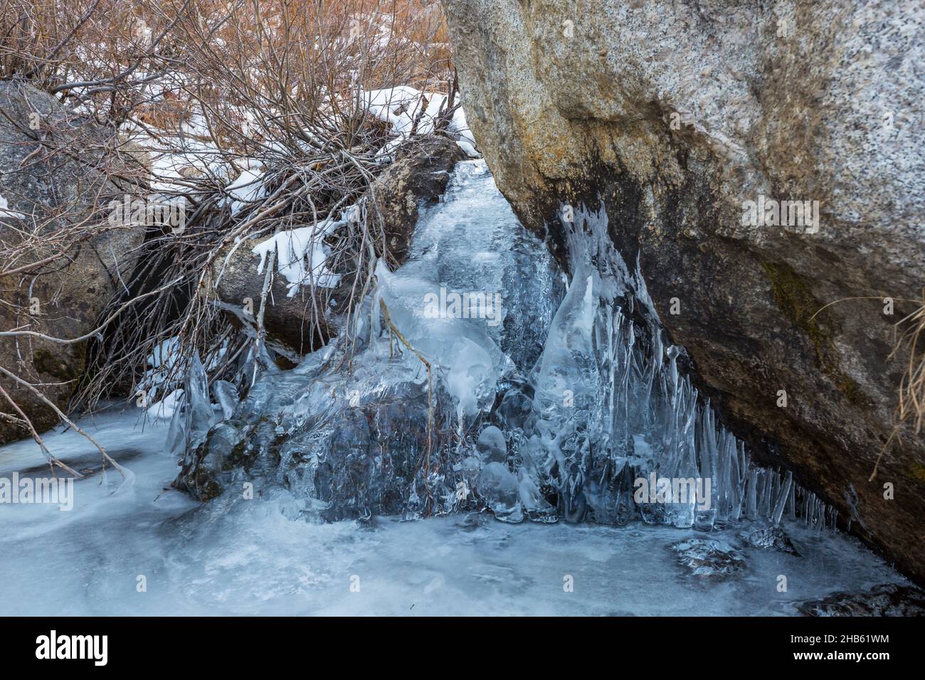 Closeup of beautiful frozen waterfall Stock Photo - Alamy