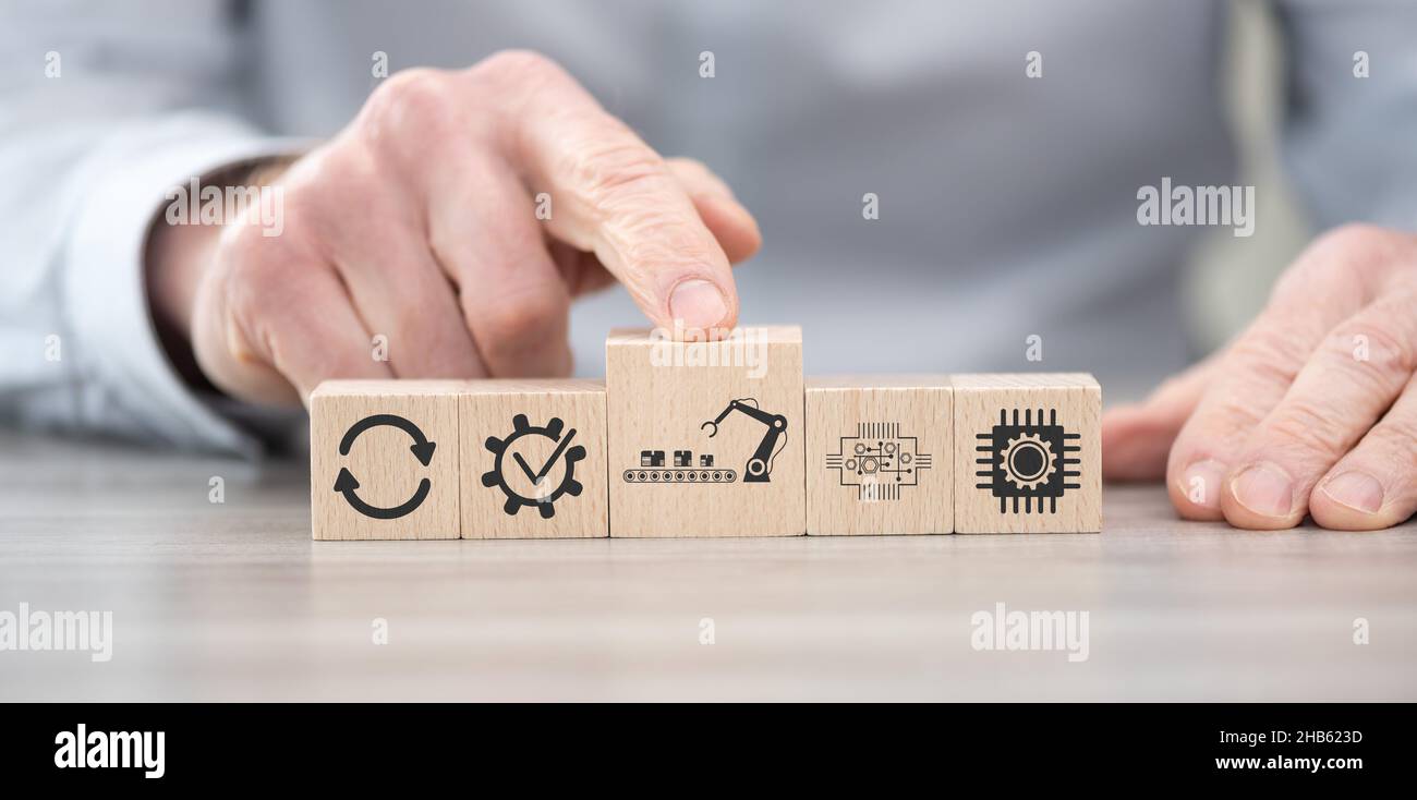 Wooden blocks with symbol of automation concept Stock Photo - Alamy