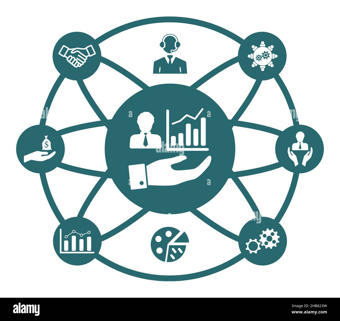 Concept of business support with connected icons Stock Photo - Alamy
