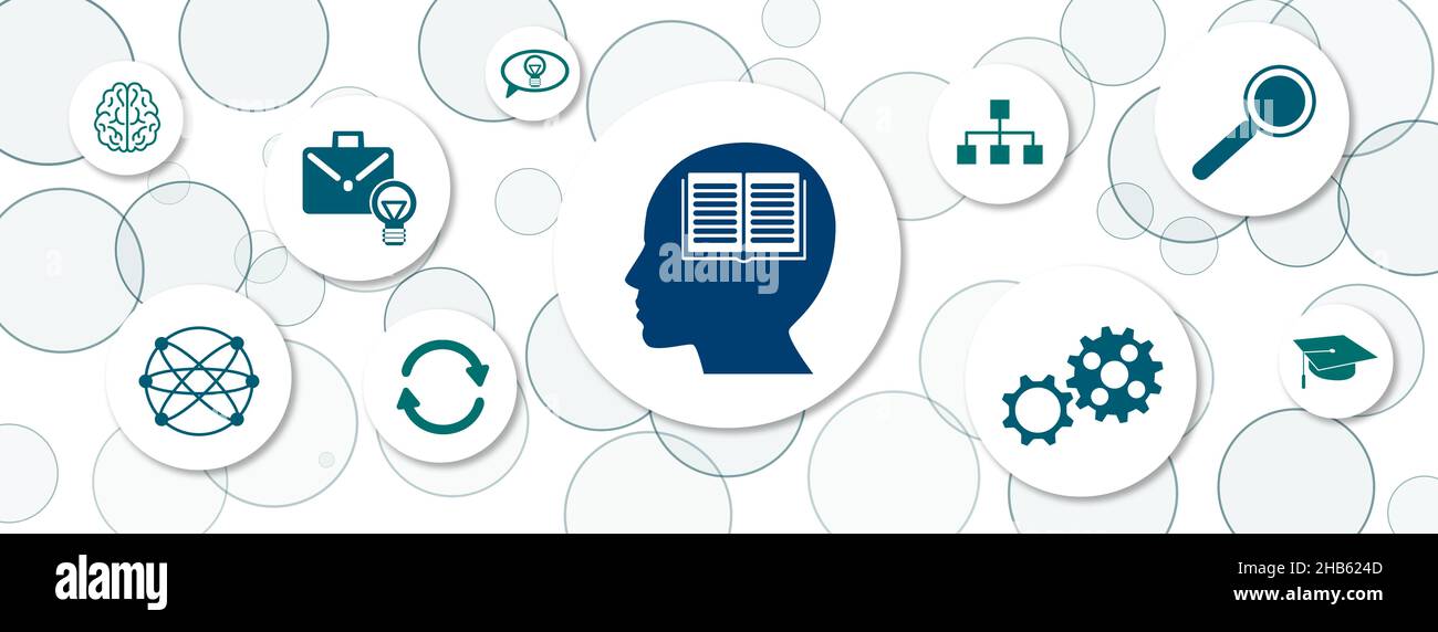 Concept of knowledge with icons on circles Stock Photo - Alamy