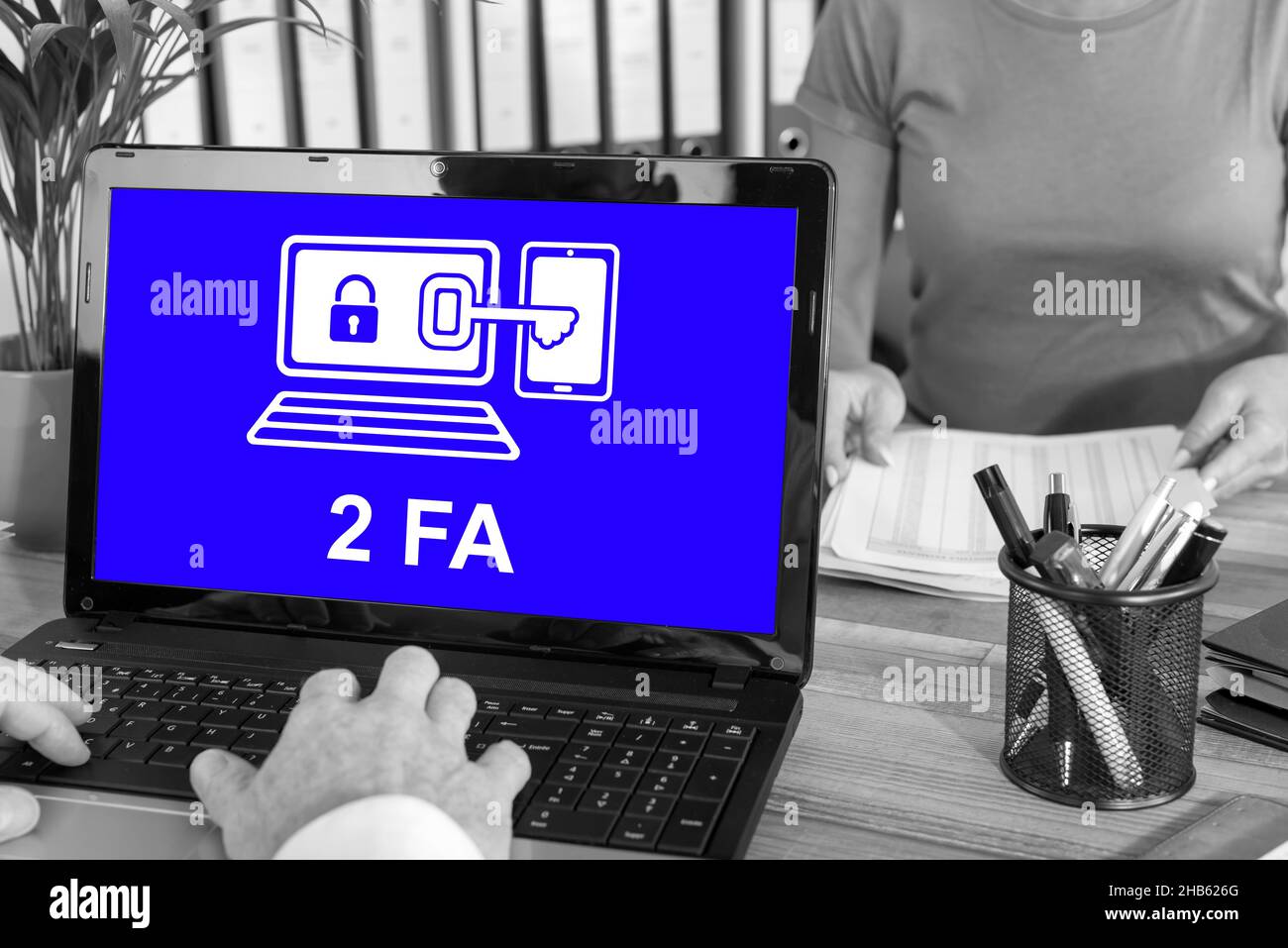 Laptop screen with 2fa concept Stock Photo - Alamy