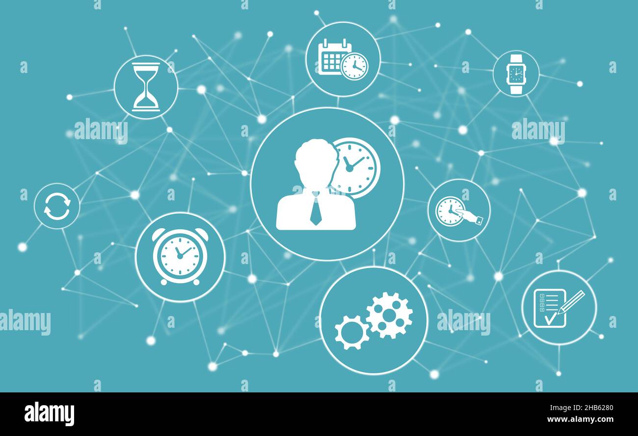 Concept of time management with connected icons Stock Photo - Alamy