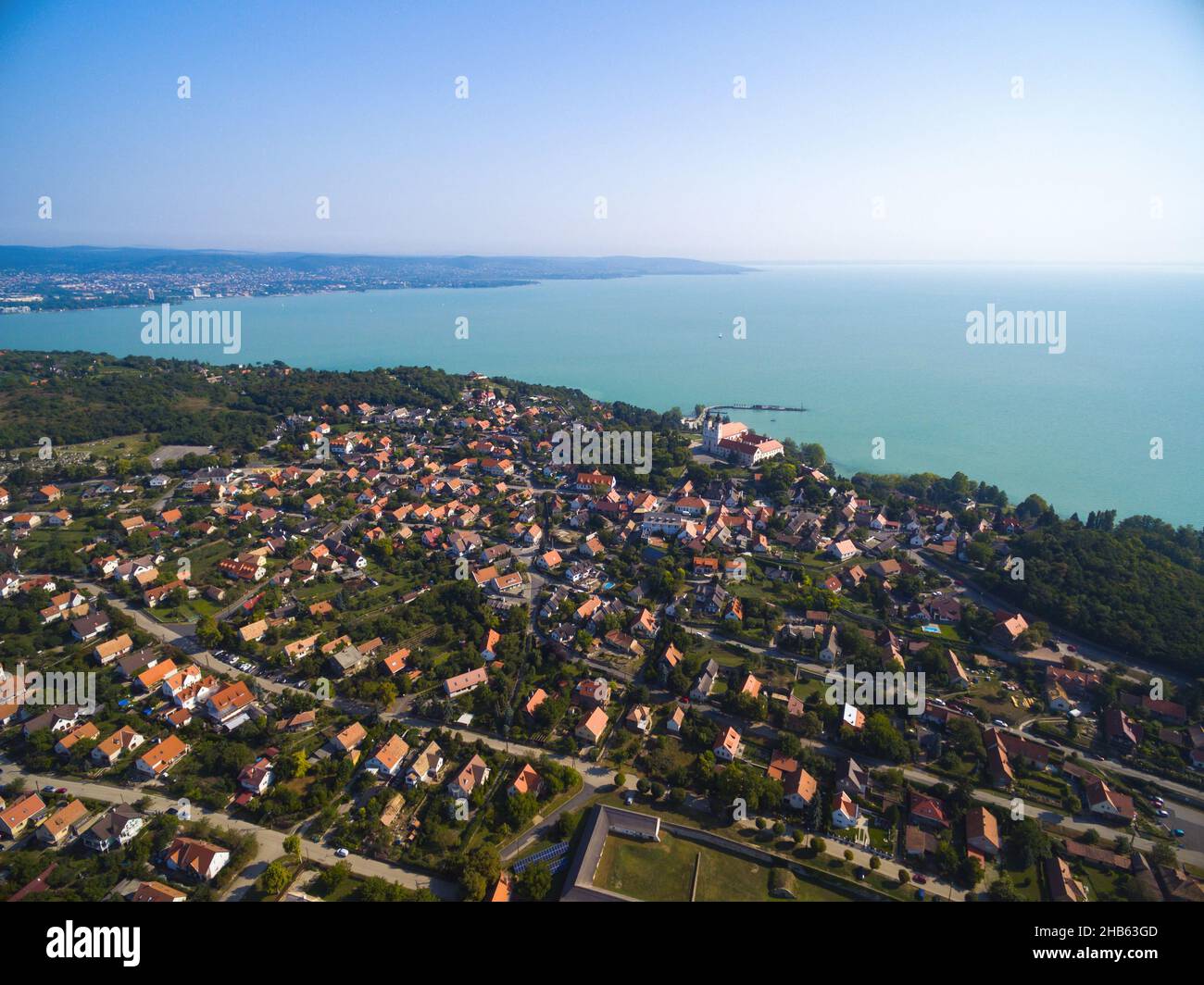 Aerial view to Balaton lake and Tihany town Stock Photo - Alamy