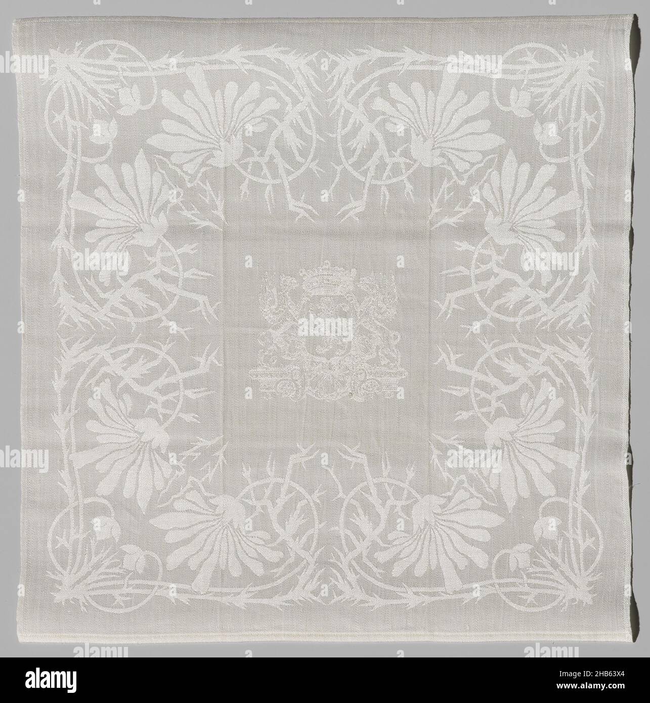 Finger cloth of linen damask with marguerite design and in the center a ...