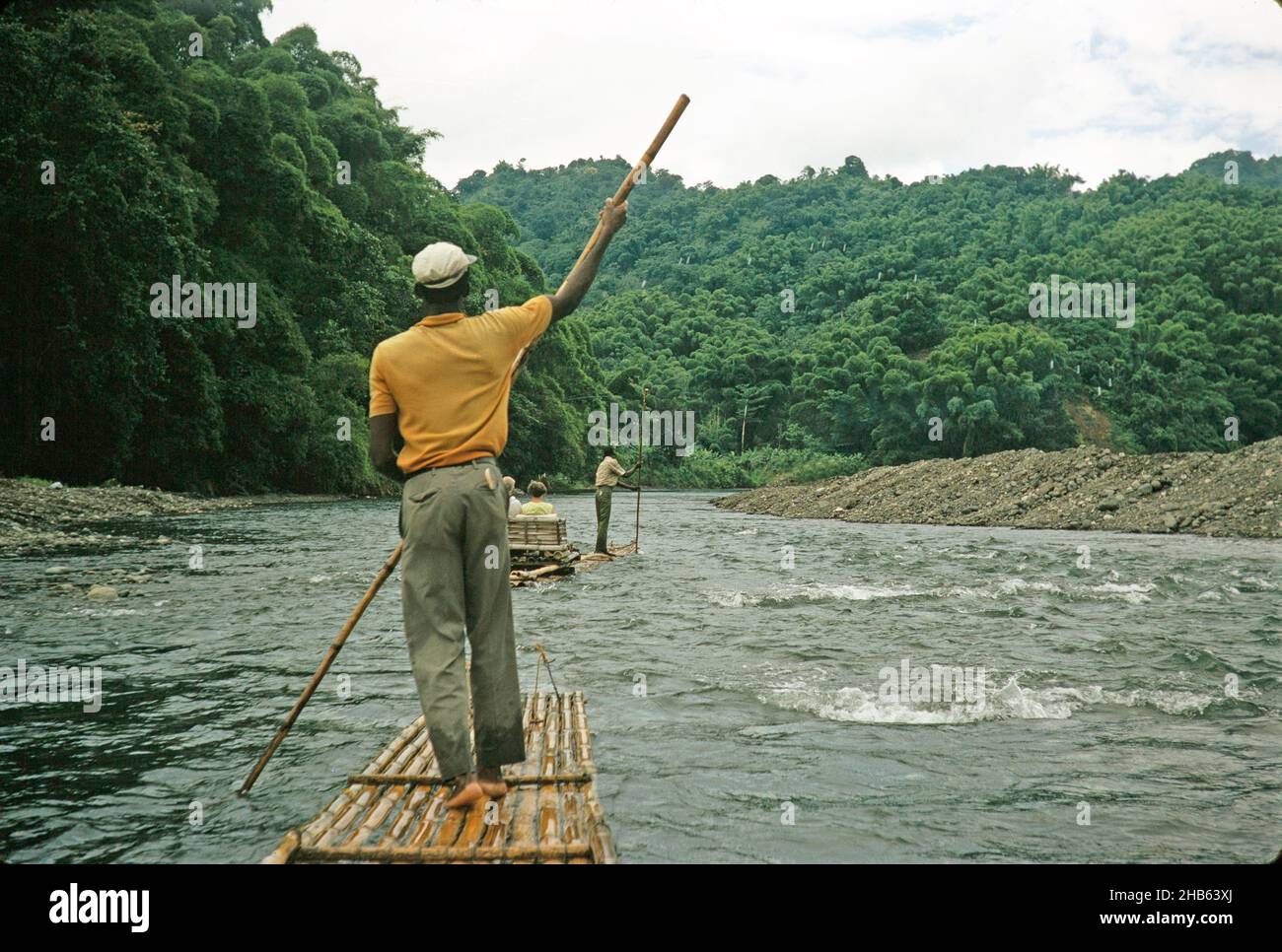 Rafting on the Rio Grande, Port Antonio, Jamaica, Caribbean 1970 man ...