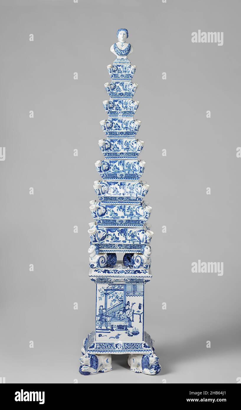 Flower pyramid, Segment of flower pyramid of faience, painted blue in ...
