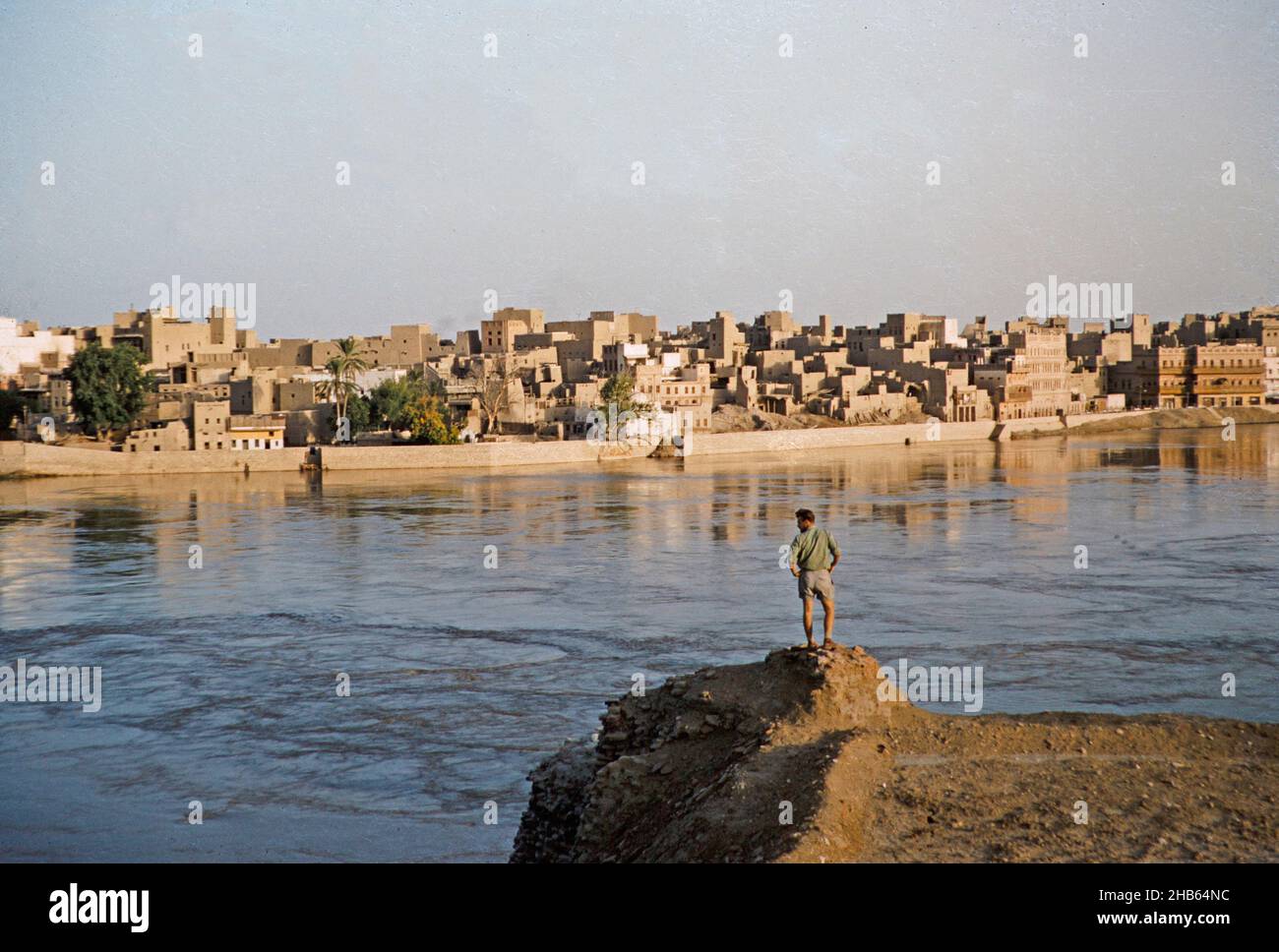 River Indus with view of historic buildings city of Sukkur, Sindh ...