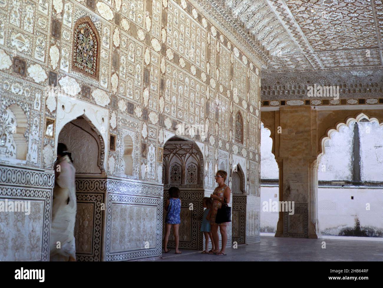 Tourists visiting Amer or Amber fort, Moghul palace, Rajasthan. Jaipur ...