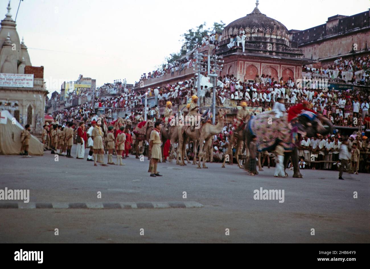 Streets crowded with people at annual festival parade, Jaipur ...