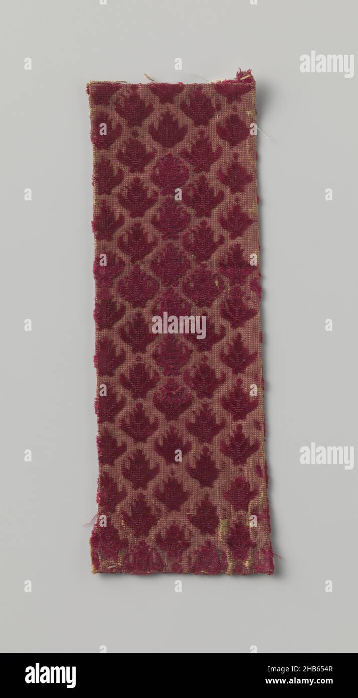 Fragment of silk velvet with clipped pattern of staggered rows of ...
