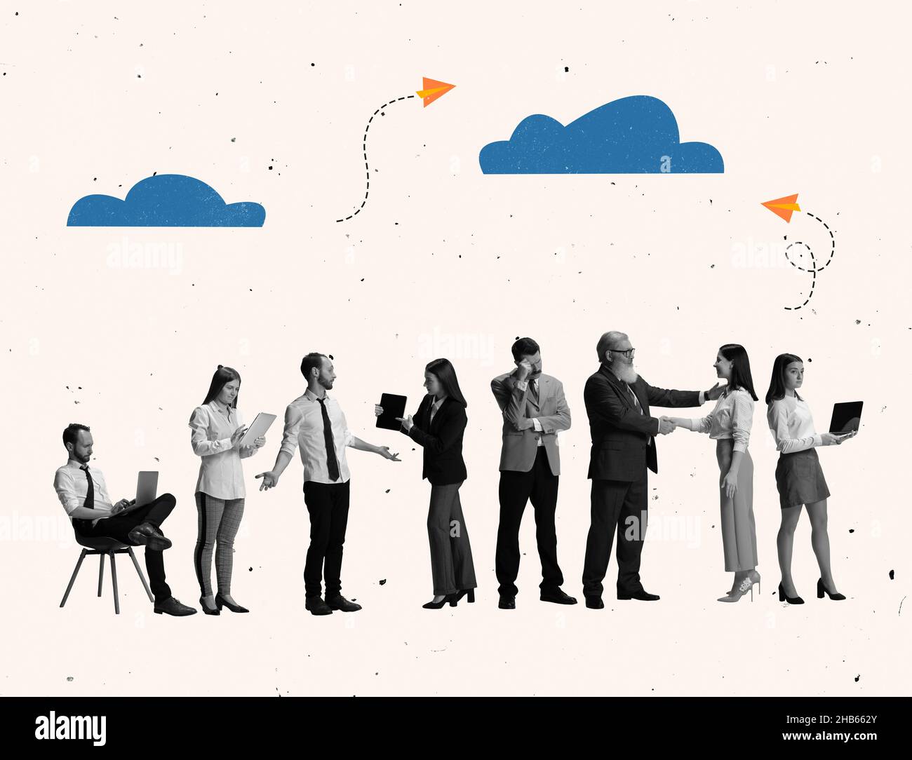 Creative social design with group of people communication online with ...