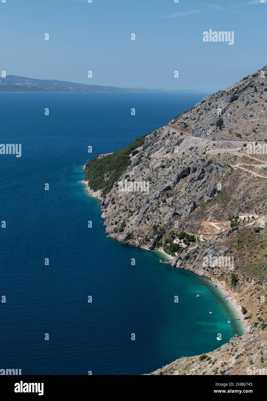 Summer landscape of Adriatic sea and rocky Dalmatian coast, Vruja beach ...