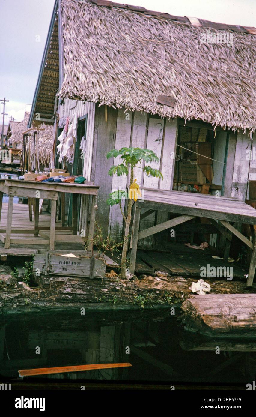 Shop in informal housing wooden shacks built on timber logs known as ...