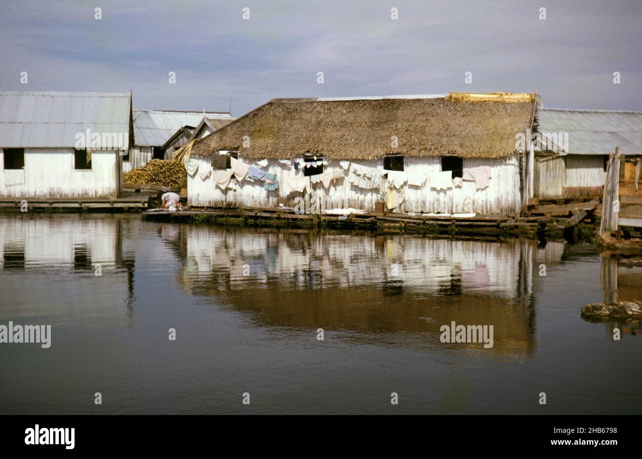 Informal housing wooden shacks built on timber logs known as the ...