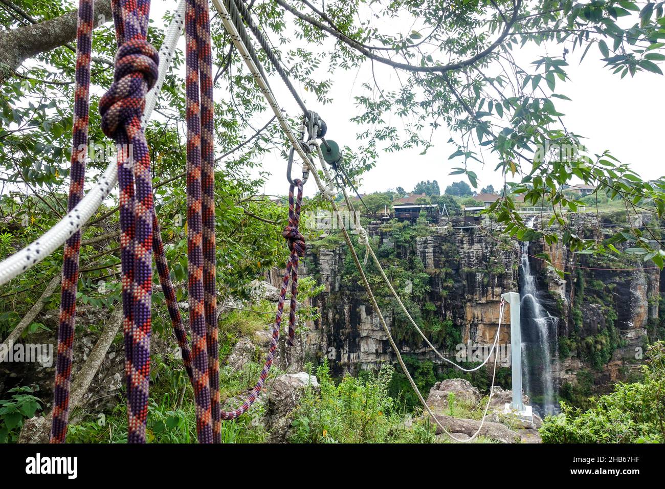 Zip line at the bottom of the Graskop gorge, South Africa Stock Photo ...