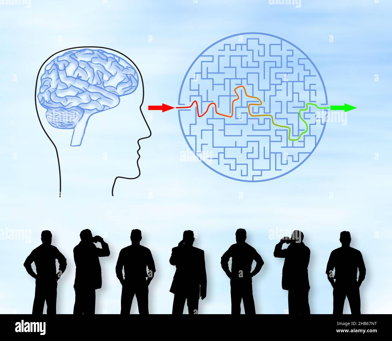 Silhouettes of men looking at a problem and solution concept Stock ...