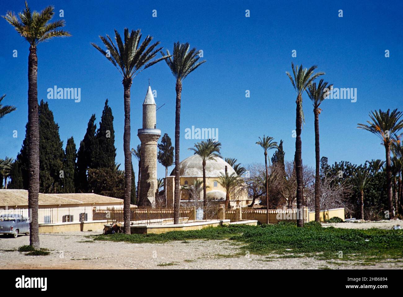 Minaret and dome of Hala Sultan Tekke Mosque, Larnaca, Cyprus 1963 ...