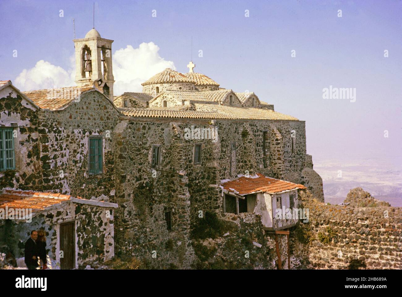 Historic monastery buildings on mountain top, Stavrovouni Monastery ...