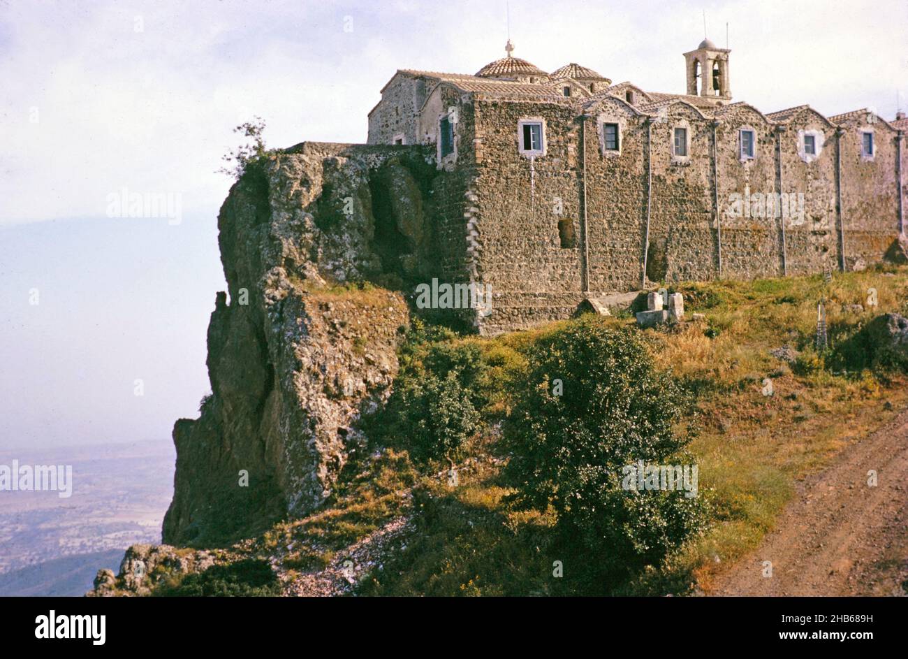 Historic monastery buildings on mountain top, Stavrovouni Monastery ...