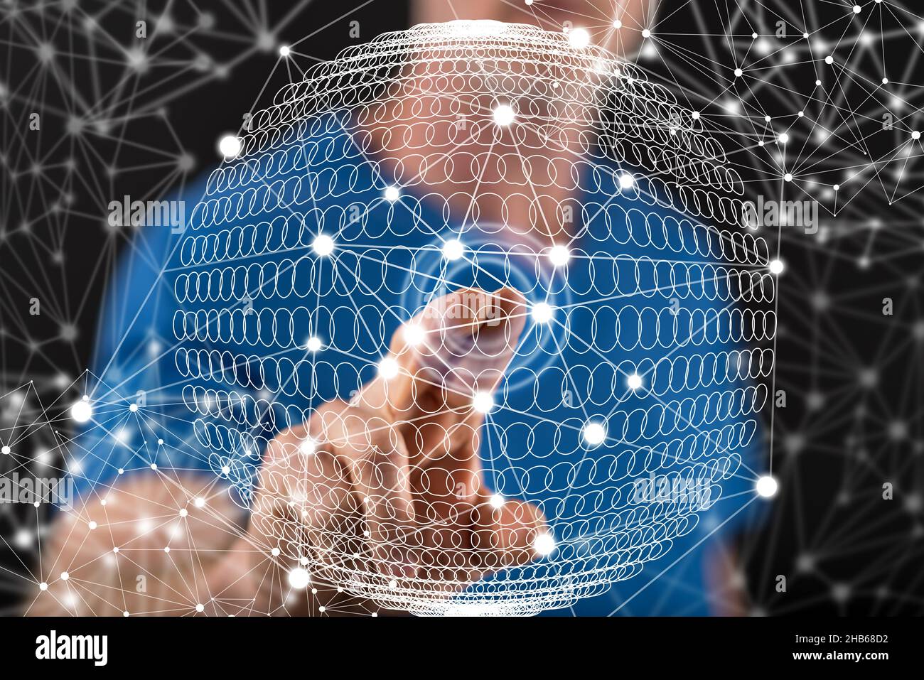 Man touching global connection on a touch screen with his finger Stock ...