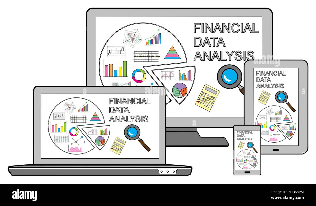 Financial data analysis concept on different devices, isolated on white ...