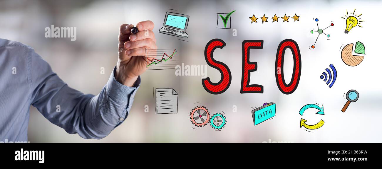 Man drawing a seo concept Stock Photo - Alamy