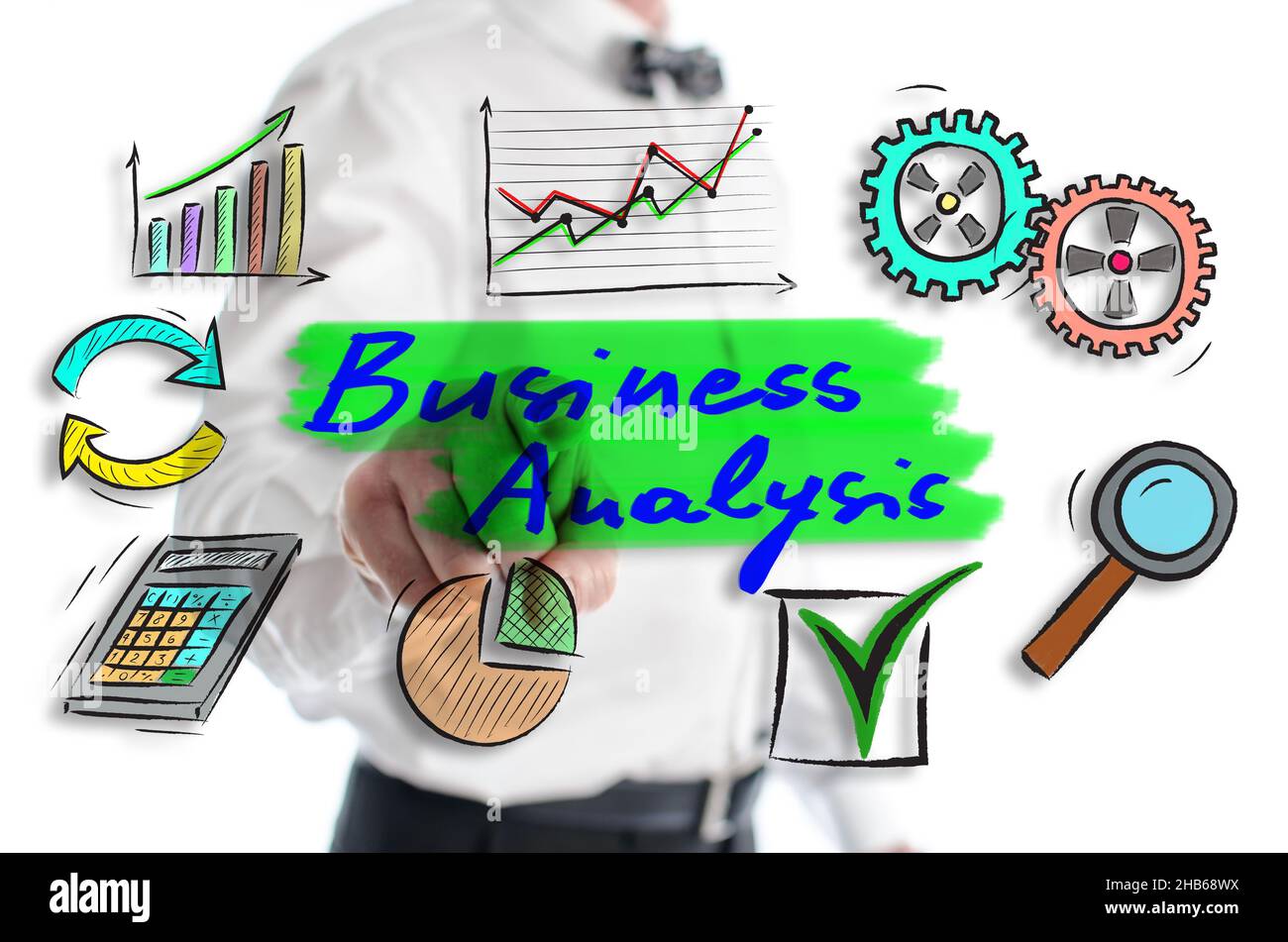 Business analysis concept shown by a man in background Stock Photo - Alamy