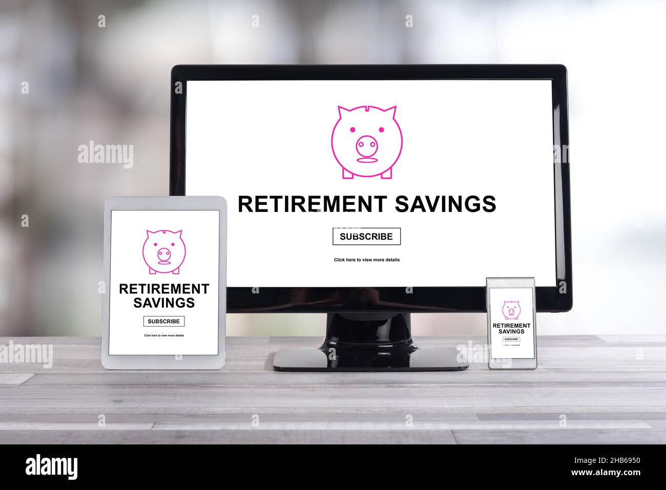 Retirement savings concept shown on different information technology ...