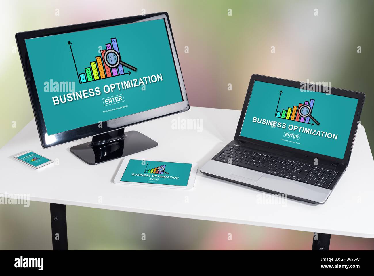 Business optimization concept shown on different information technology ...