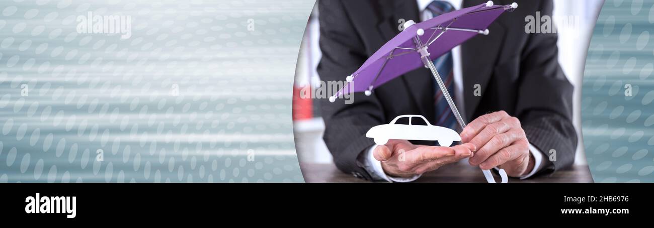 Symbol of auto coverage by a general agent; panoramic banner Stock ...