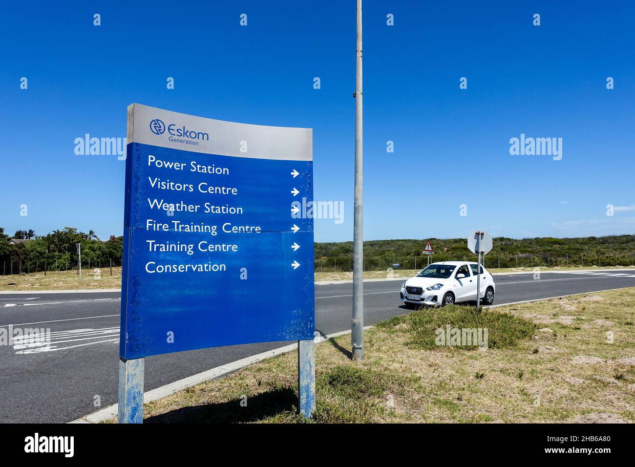 Road sign for Eskom's Koeberg nuclear power station, South Africa Stock ...