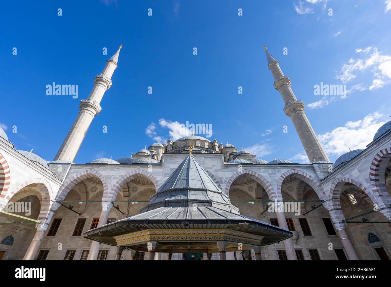 Wide-angle view of Fatih Mosque on a sunny day in Istanbul. Fatih ...