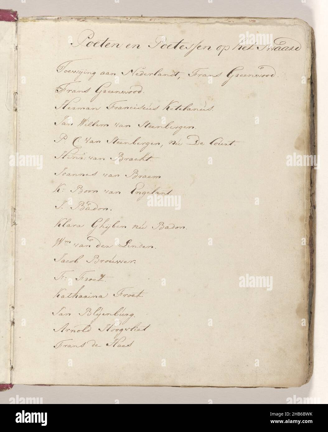 List of names of poets, Part of the book of poems from the years 1743 ...