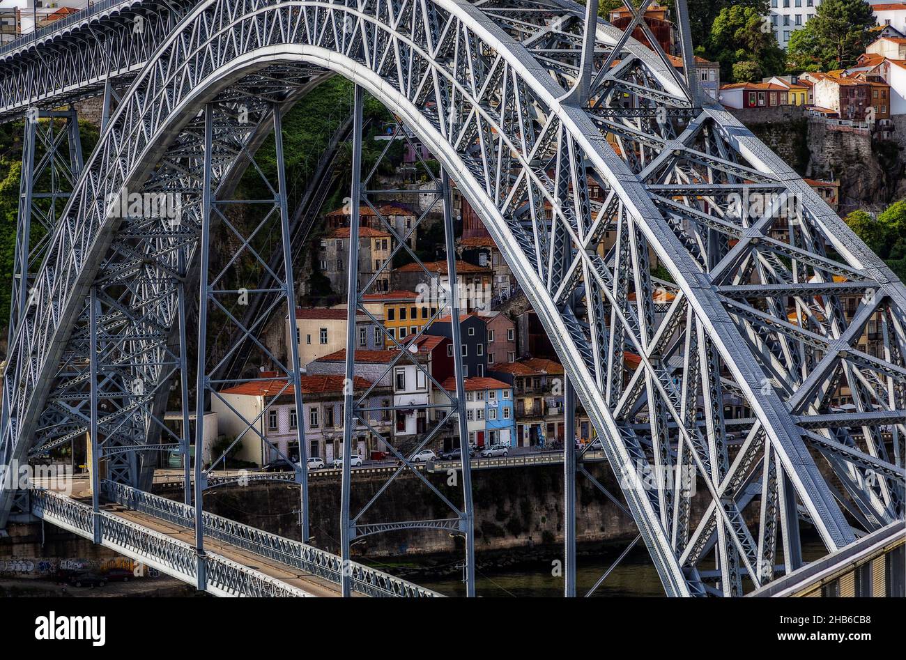 Exterior view of a big metal bridge in Portugal Stock Photo - Alamy