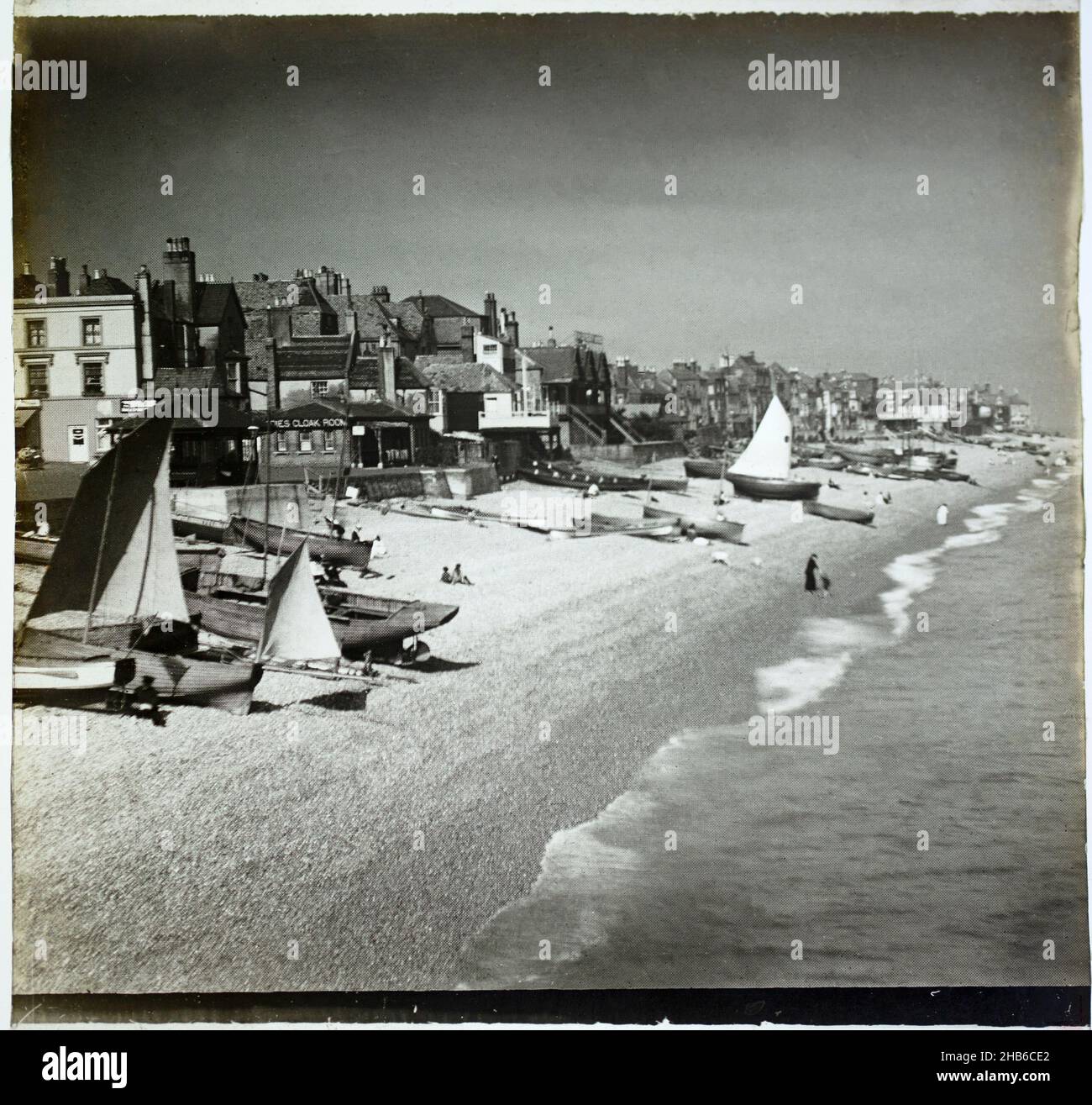 Vintage photograph of beach with fishing boats and people at Deal, Kent ...