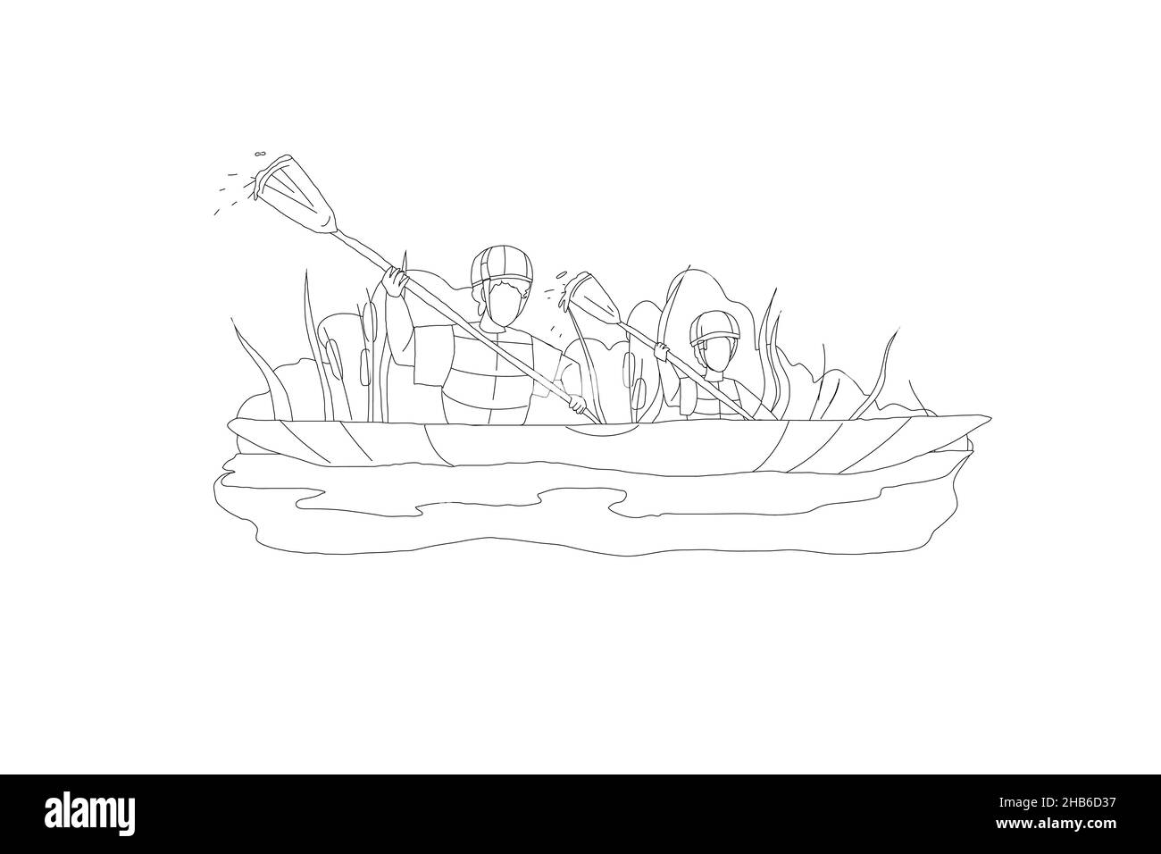 Father with son child rowing, paddling line vector Stock Vector Image ...