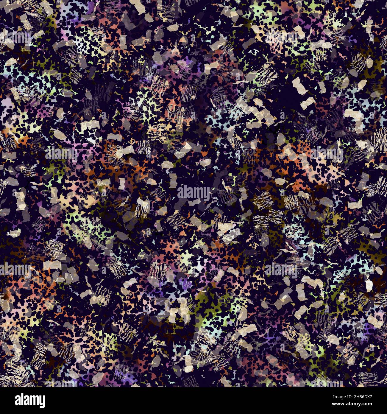 Exotic multicoloured boho mottled camouflage scatter print. Seamless ...