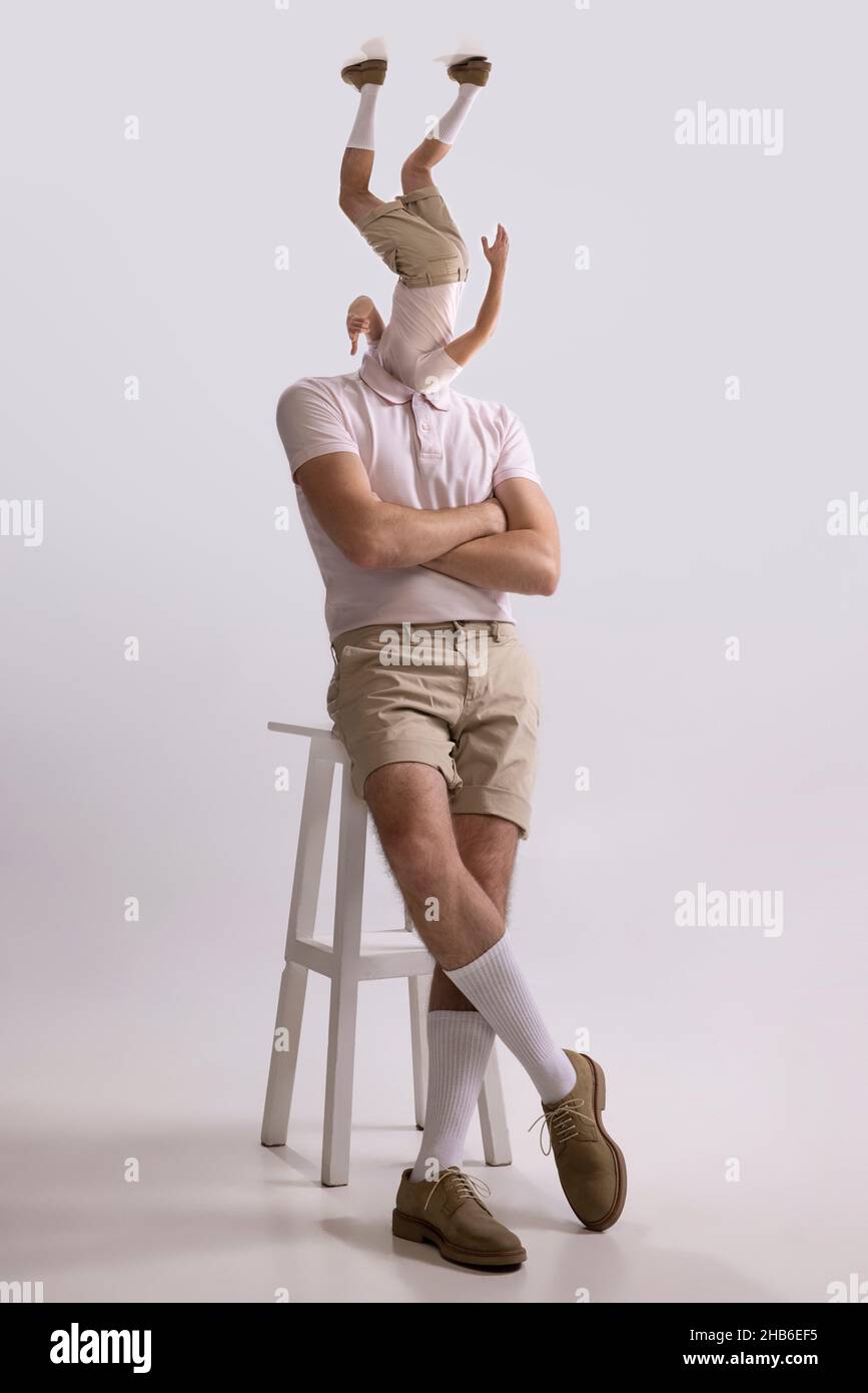 Contemporary artwork. Young man, dandy, dude dressed in 50s, 60s style ...