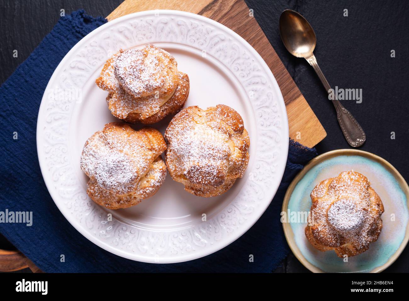 Food concept Homemade fresh baked Choux a la creme, Cream Puff, Choux ...