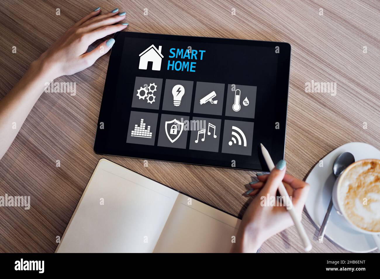 Smart home concept, control panel software on device screen Stock Photo ...