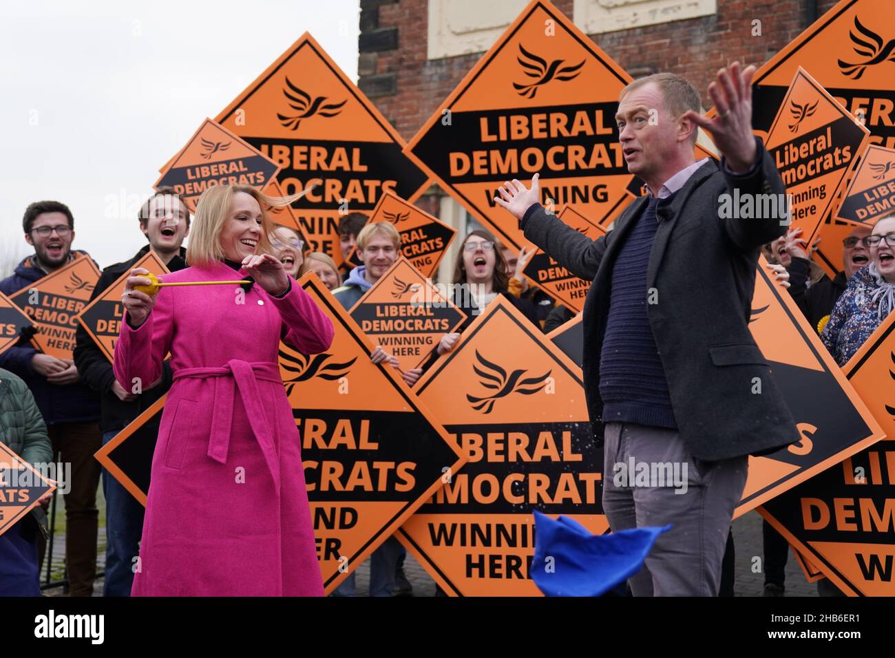 Newly elected Liberal Democrat MP Helen Morgan, after bursting a large ...